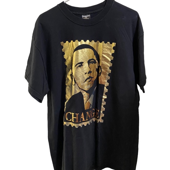 Hanes | Shirts | Change Black Metallic Gold Full Graphic Barack Obama ...